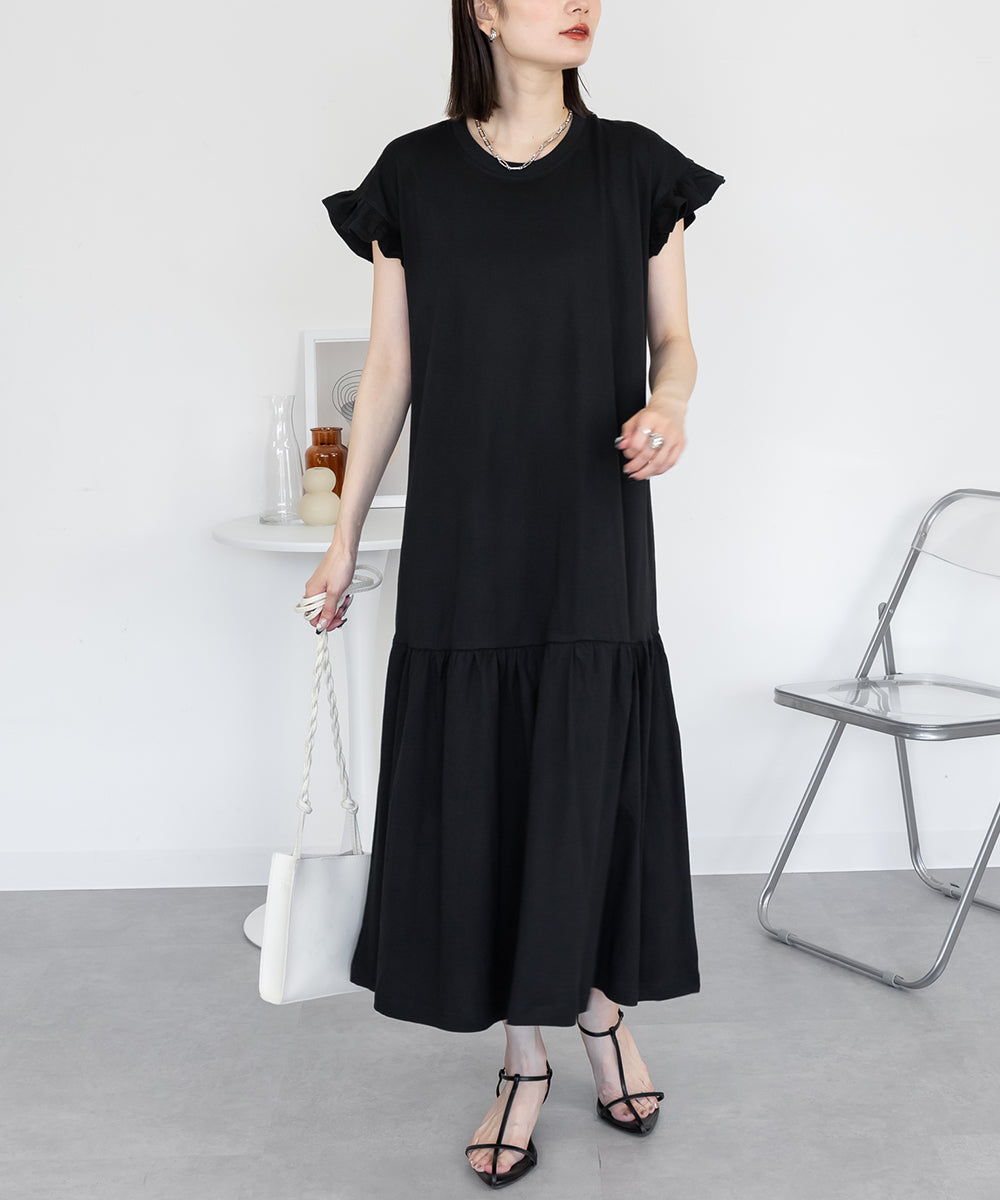 フレンチスリーブワンピース マキシ丈 ロング 綿100% 大きいサイズ｜ワンピース - aity